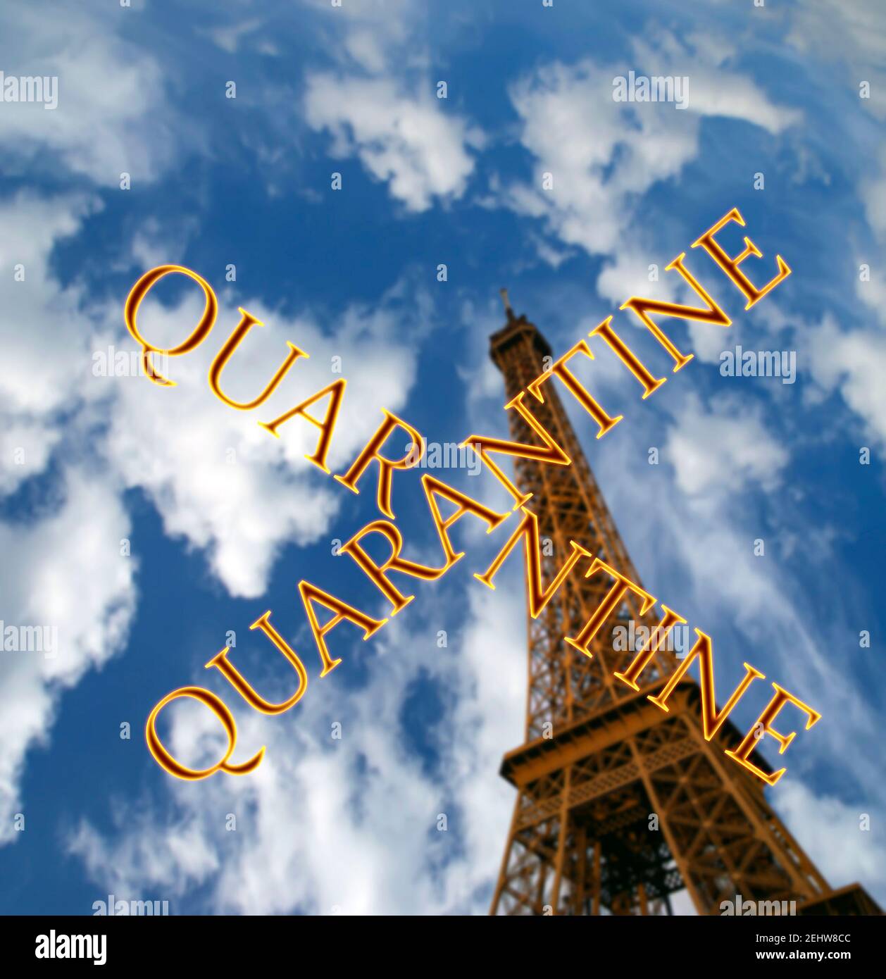 Coronavirus in Paris, France. Quarantine sign on a blurred background ...