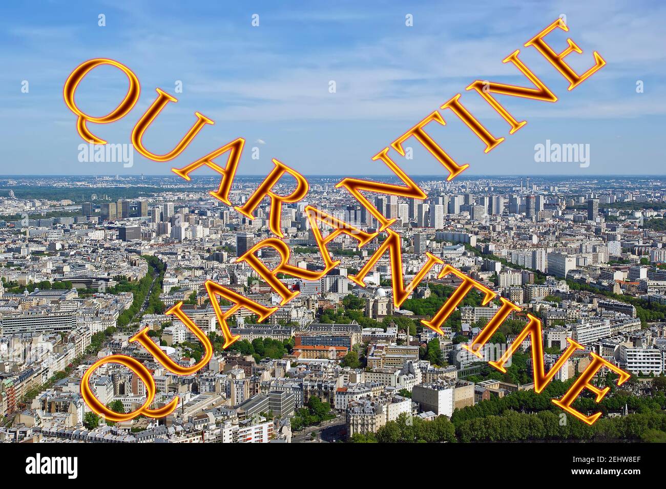 Coronavirus in Paris (city skyline), France. Quarantine sign. Concept ...