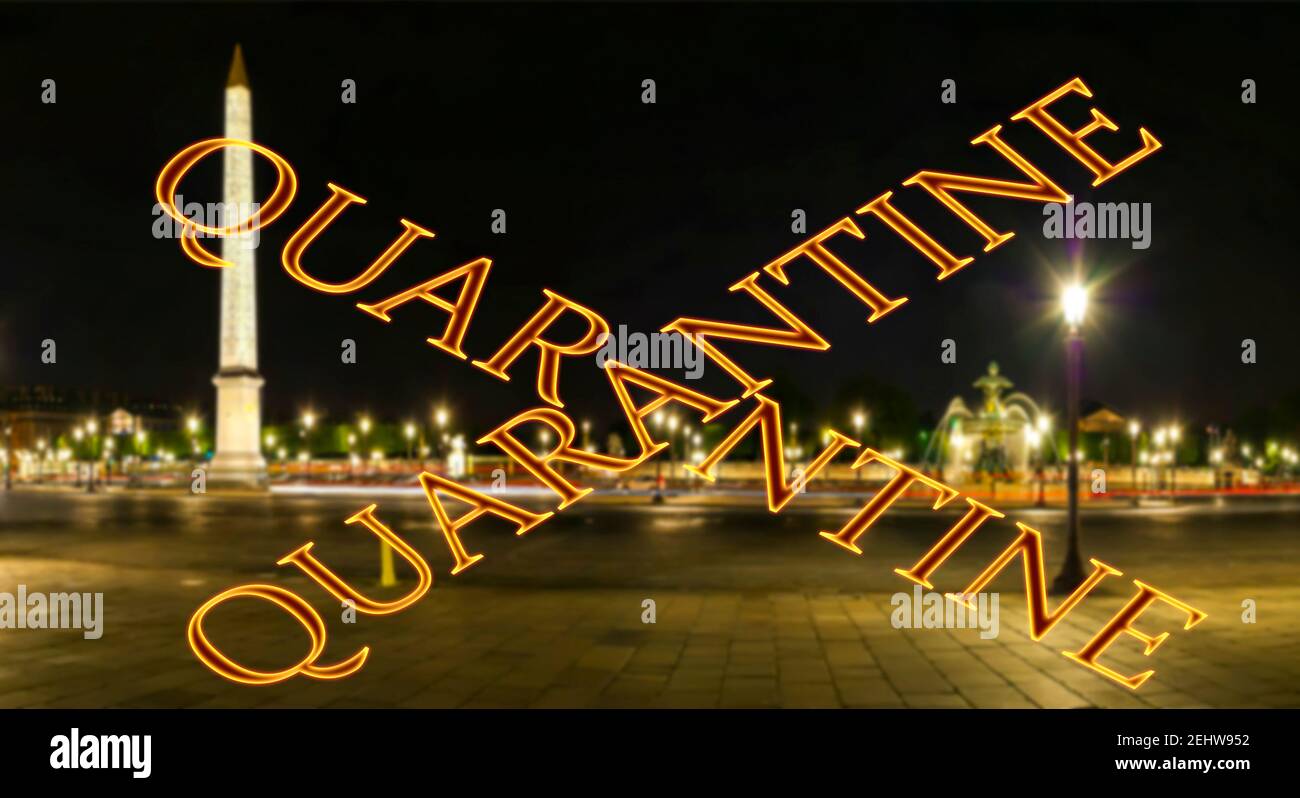 Coronavirus in Paris, France. Quarantine sign on a blurred background ...