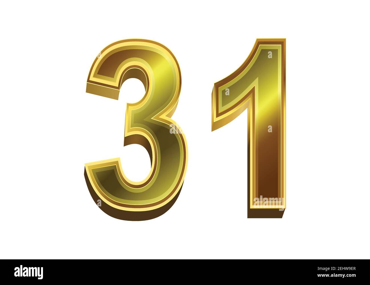 3d golden number 31 isolated on white background Stock Vector Image ...