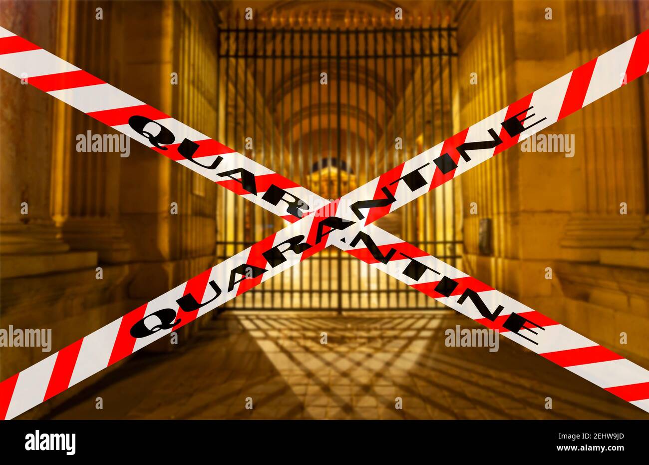 Coronavirus in Paris, France. Quarantine sign on a blurred background ...