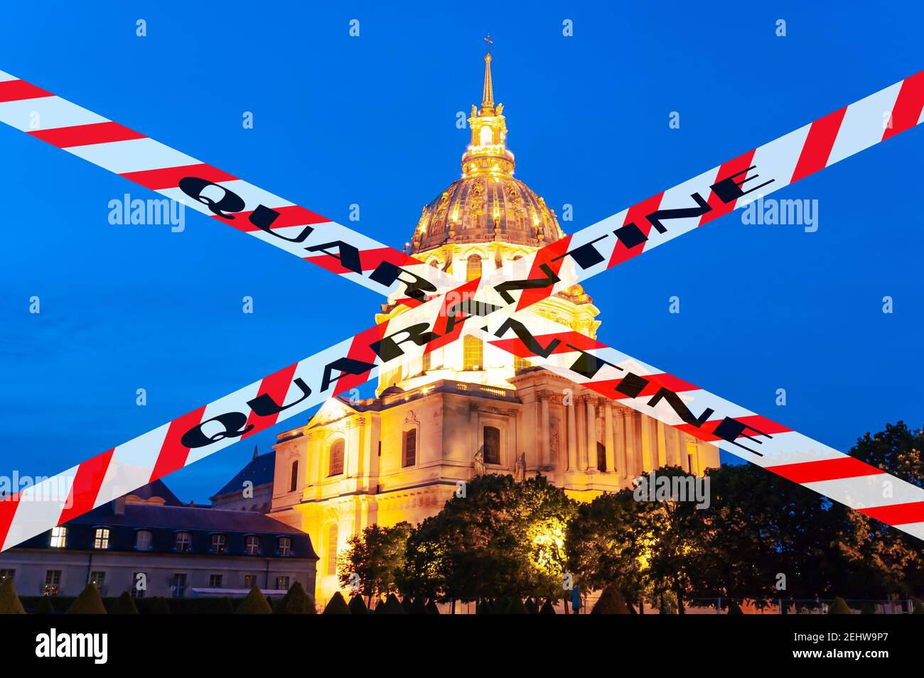 Coronavirus in Paris, France. Quarantine sign. Concept of COVID ...