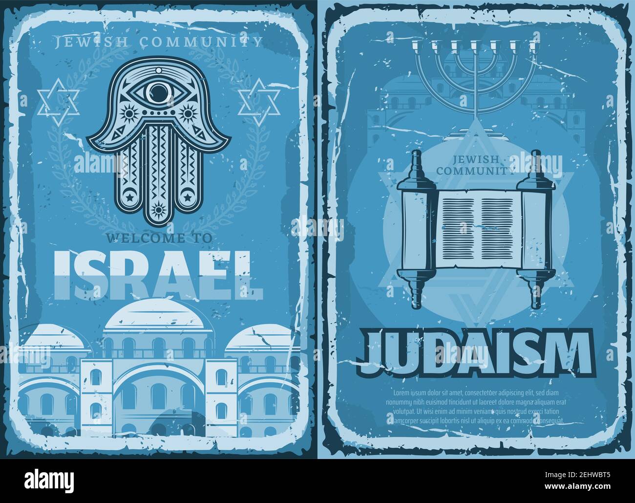 Welcome to Israel travel retro poster, Judaism religion. Vector hamsa ...