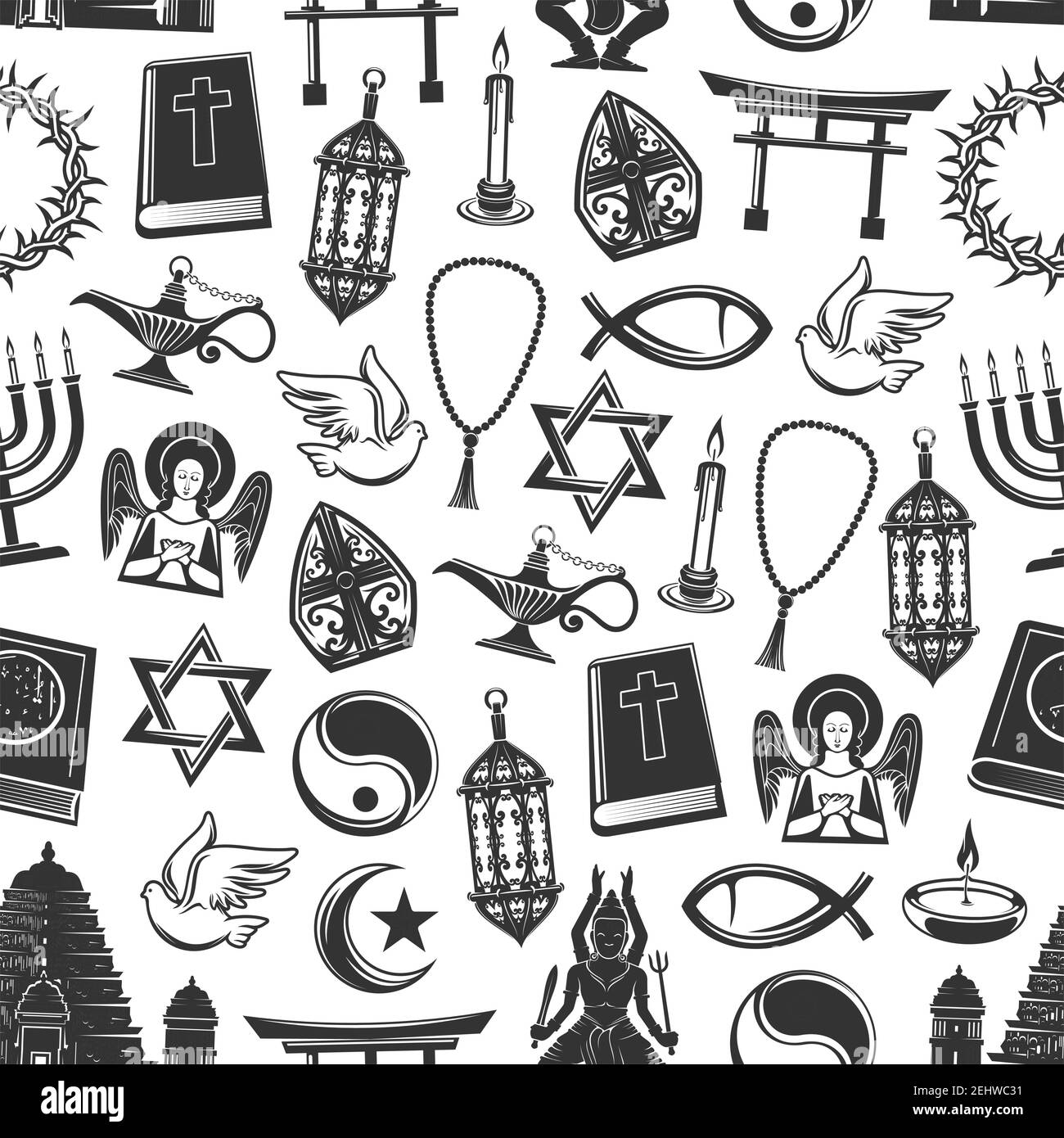 World religion symbols vector seamless pattern. Christianity and ...