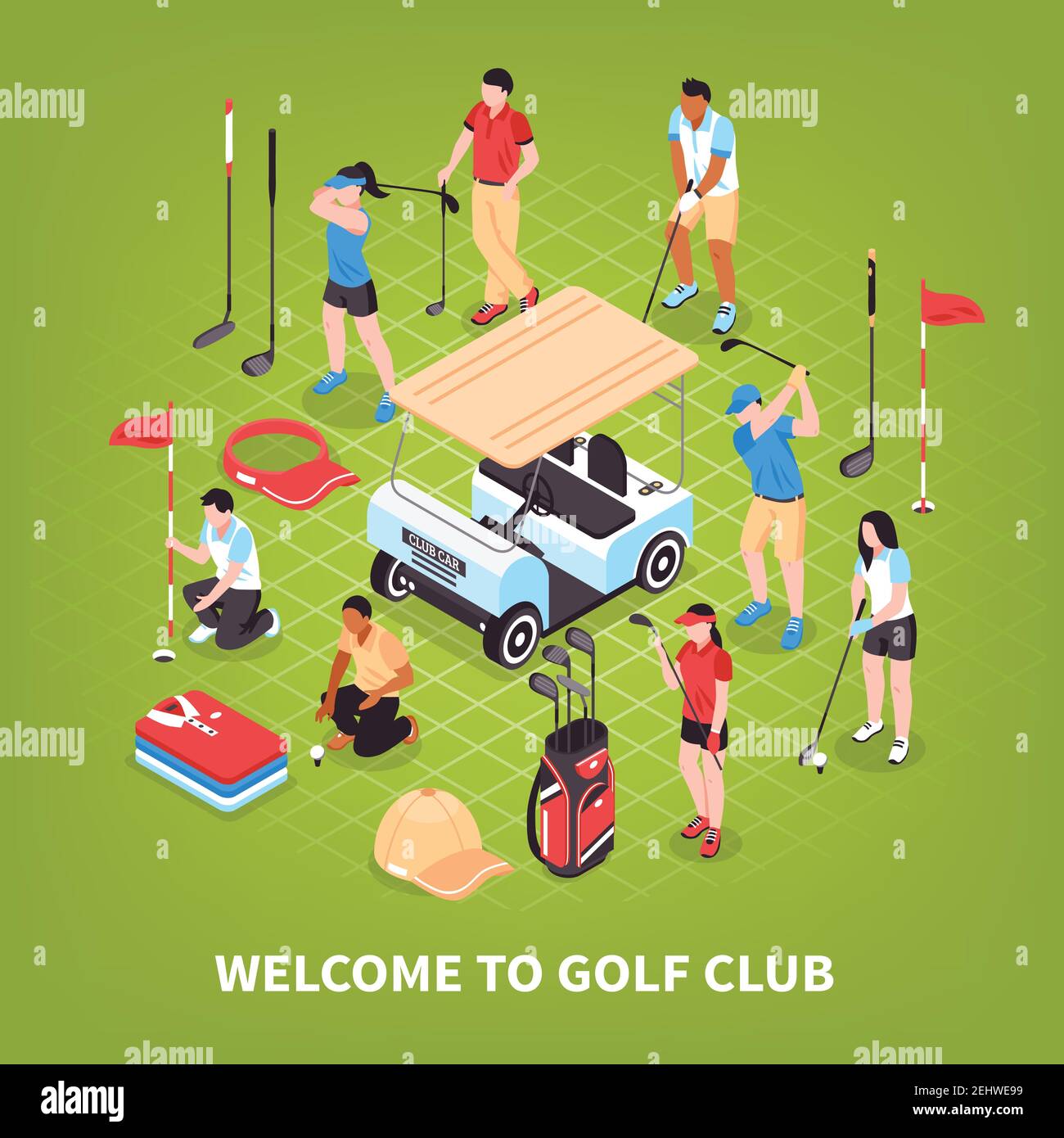 Golf club concept with game and competition symbols isometric vector ...