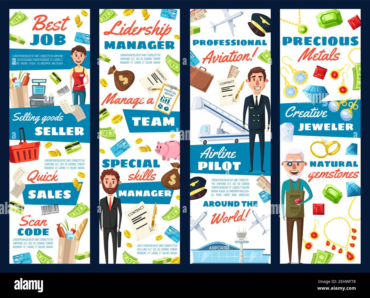 Business manager, aviation pilot or jeweler and supermarket seller ...