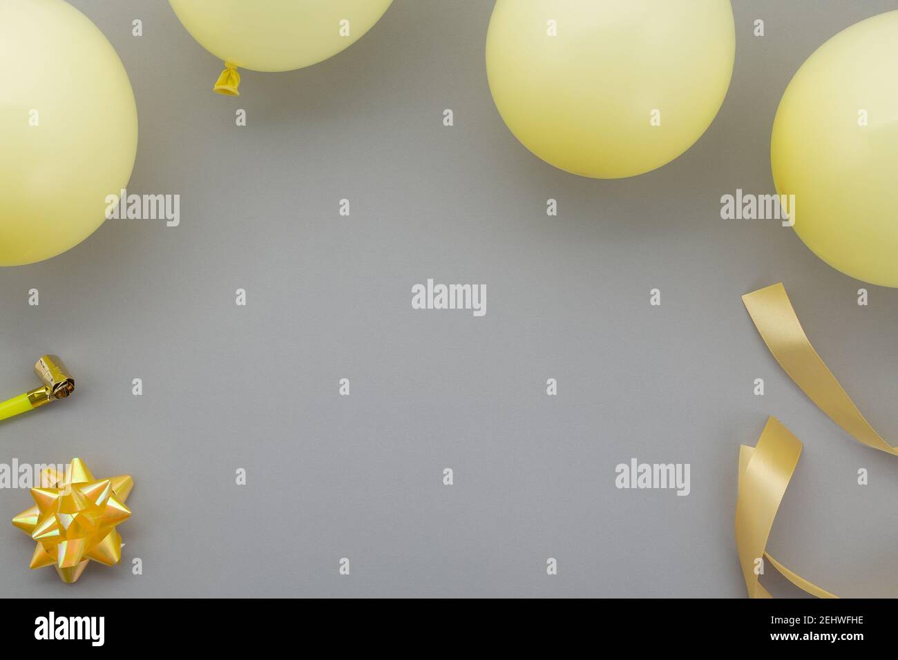 Happy birthday background, Flat lay party decoration on pastel grey ...