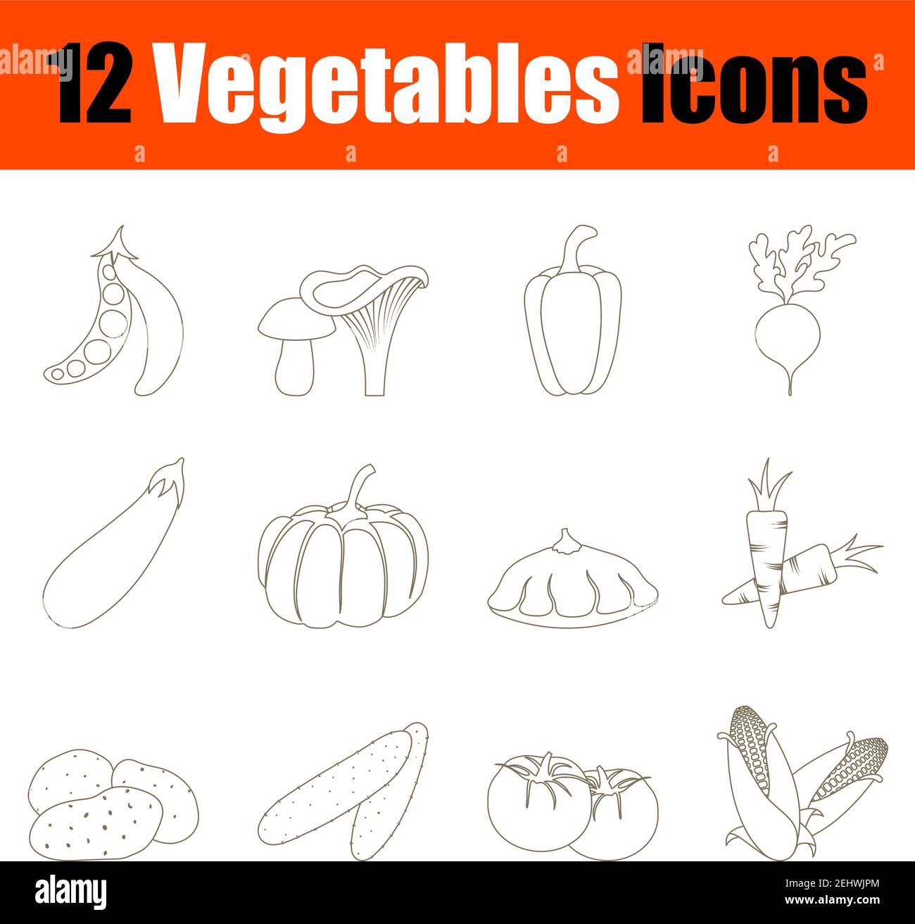 Vegetables Icon Set. Thin Editable Stroke Line Without Filling Design ...