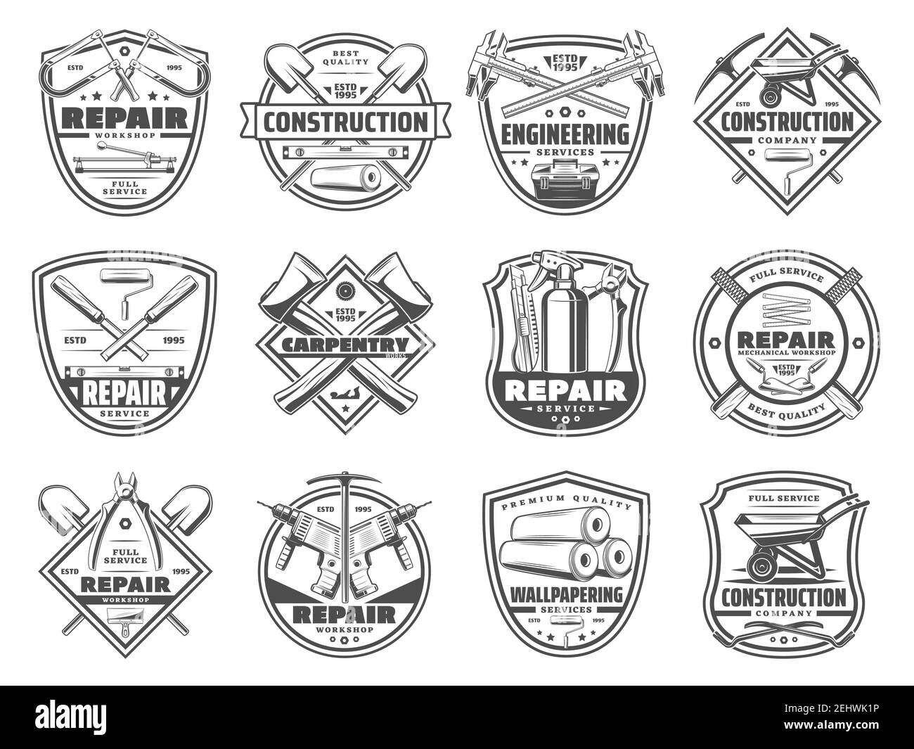 Repair and DIY, vector work tools and carpentry or engineering service ...