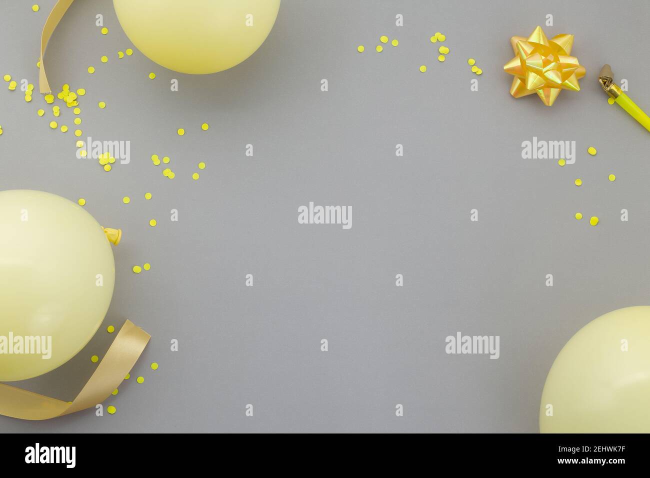 Happy birthday background, Flat lay party decoration on pastel grey ...