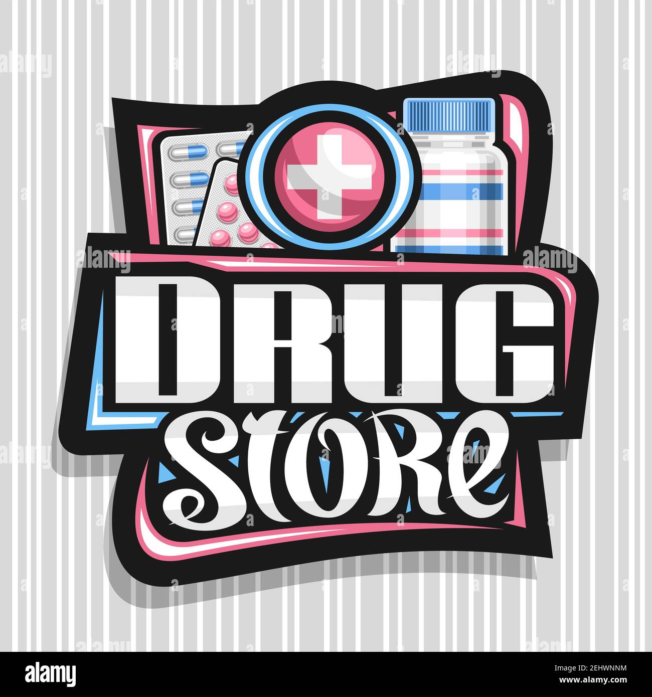 Vector poster for Drug Store, black decorative sign board with unique ...