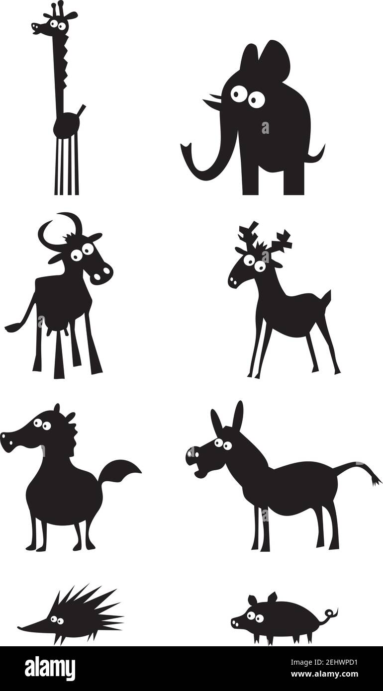 Set of funny black animals Stock Vector Image & Art - Alamy
