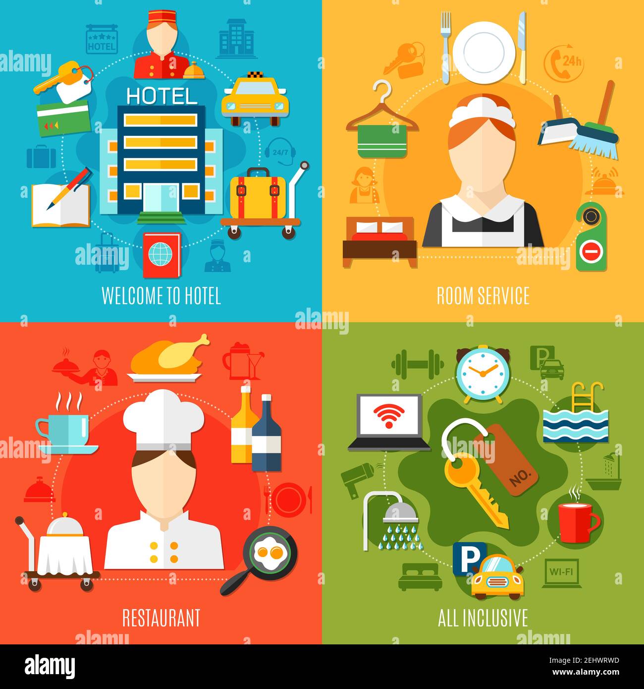 Hotel 2x2 design concept with restaurant and room services and all ...