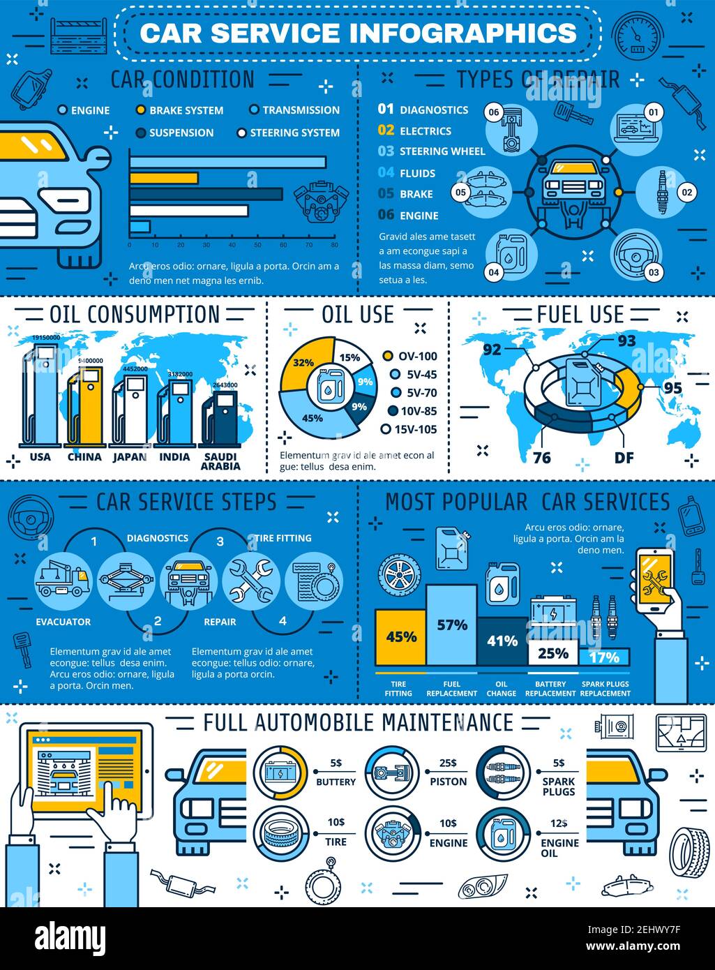 Car service infographics, spare parts and mechanic station. Vector ...
