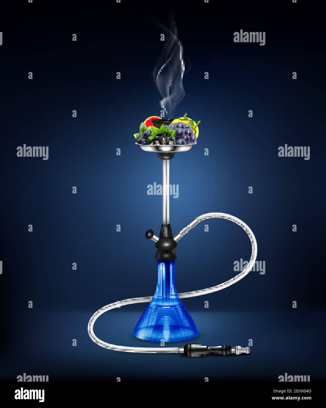 Colored and isolated stylish realistic hookah fruit composition on dark ...
