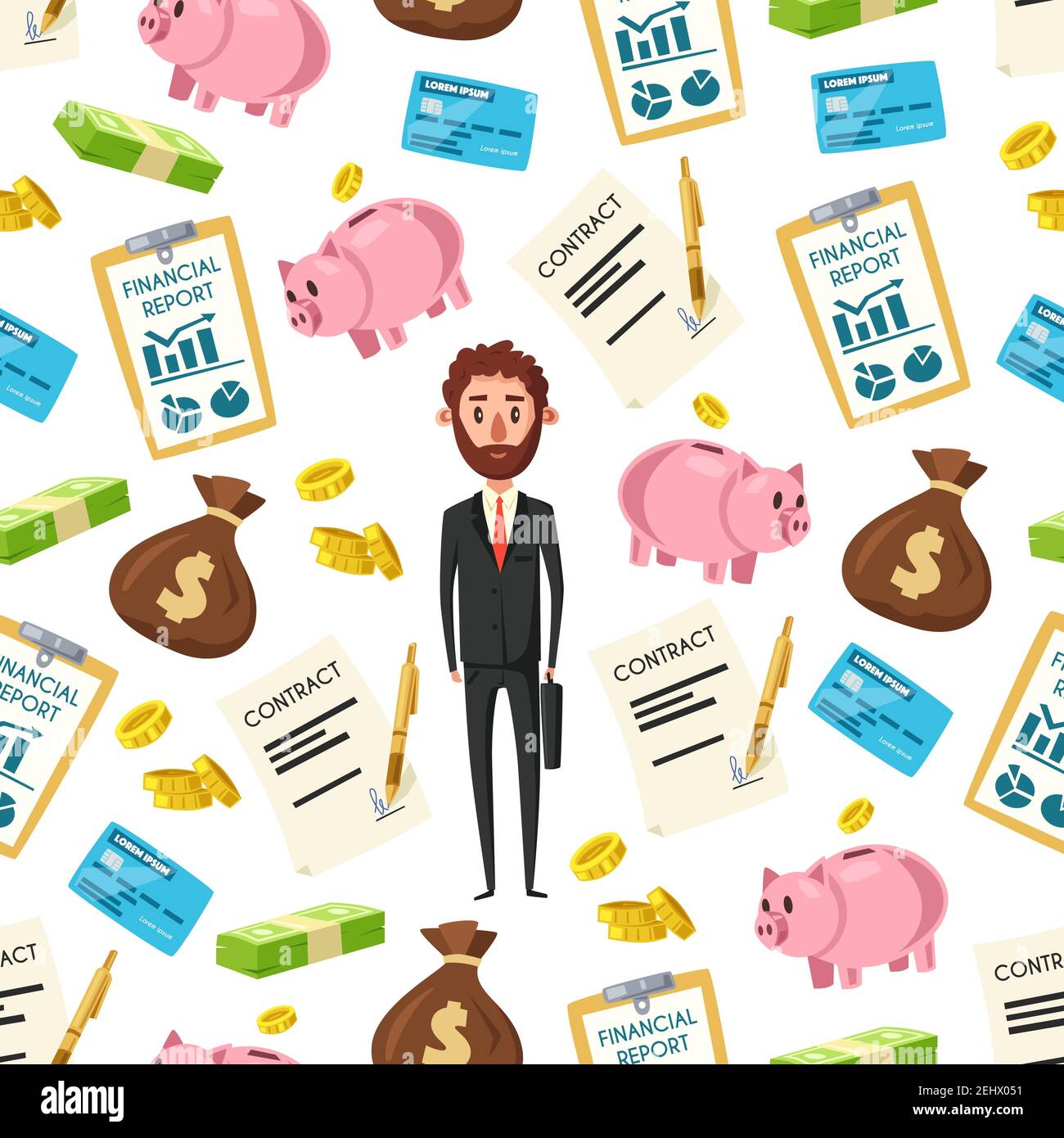 Businessman office manager and business items seamless pattern ...