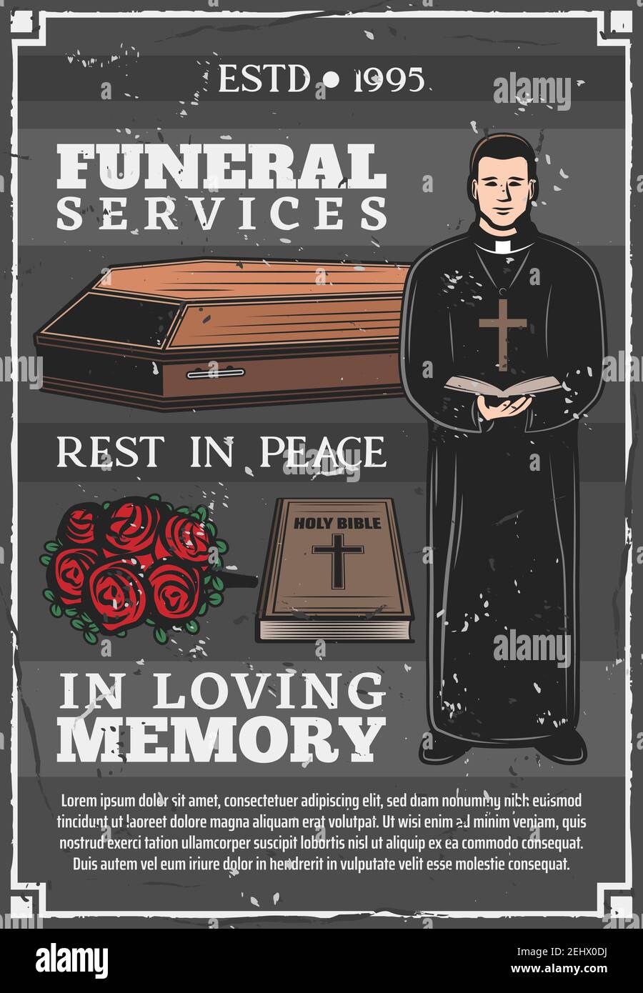 Funeral service, mortuary and burial ceremony agency or company poster ...