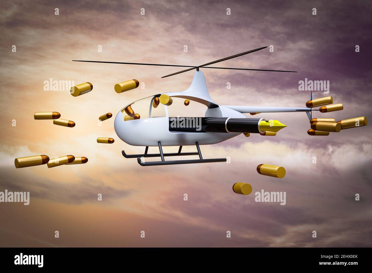 Helicopter carries a diplomatic pen surrounded by bullets demonstrating ...