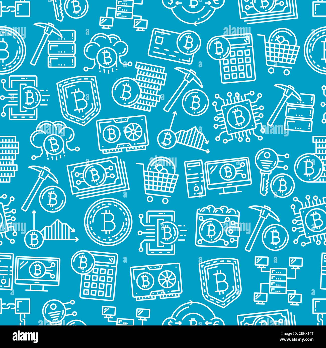 Cryptocurrency And Bitcoin Mining Technology Pattern Background Vector Seamless Thin Line
