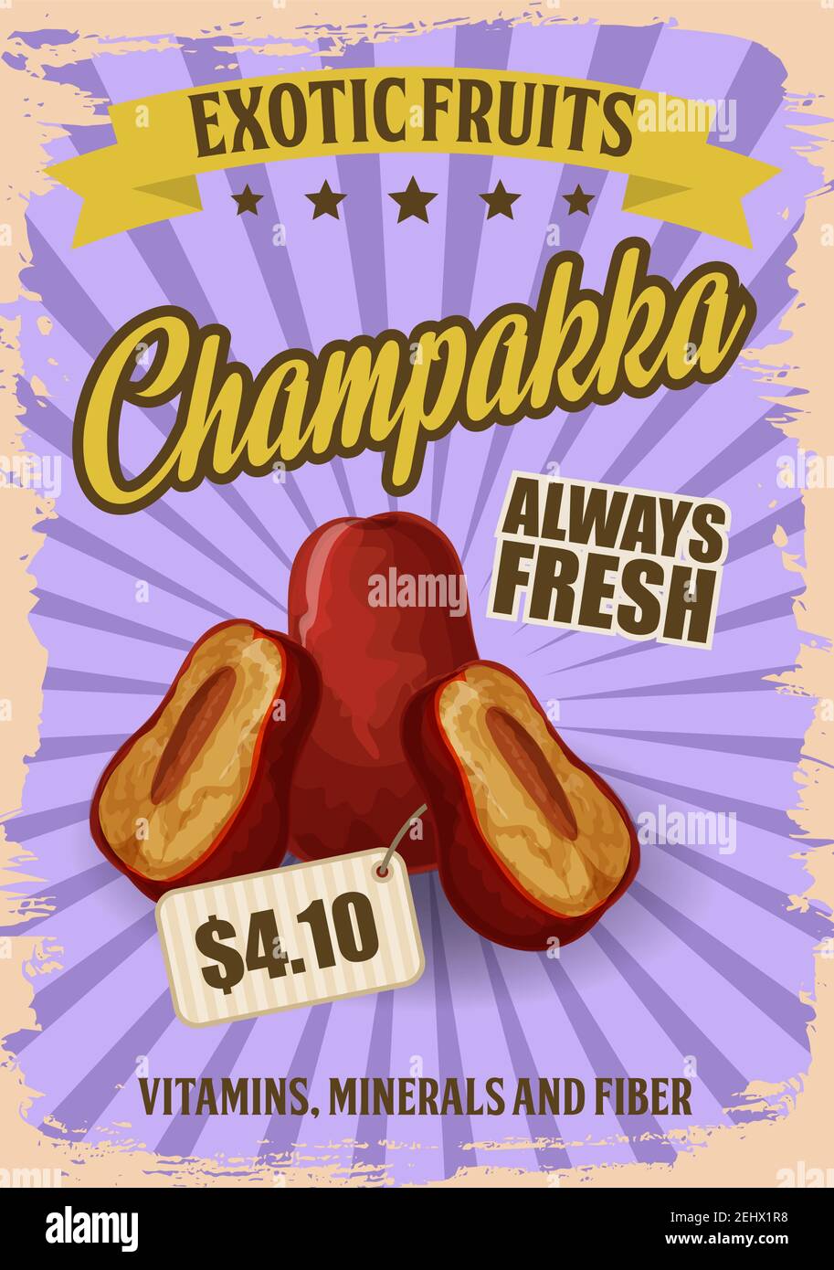 Champakka exotic fruit price or advertisement, vector poster. Vector ...