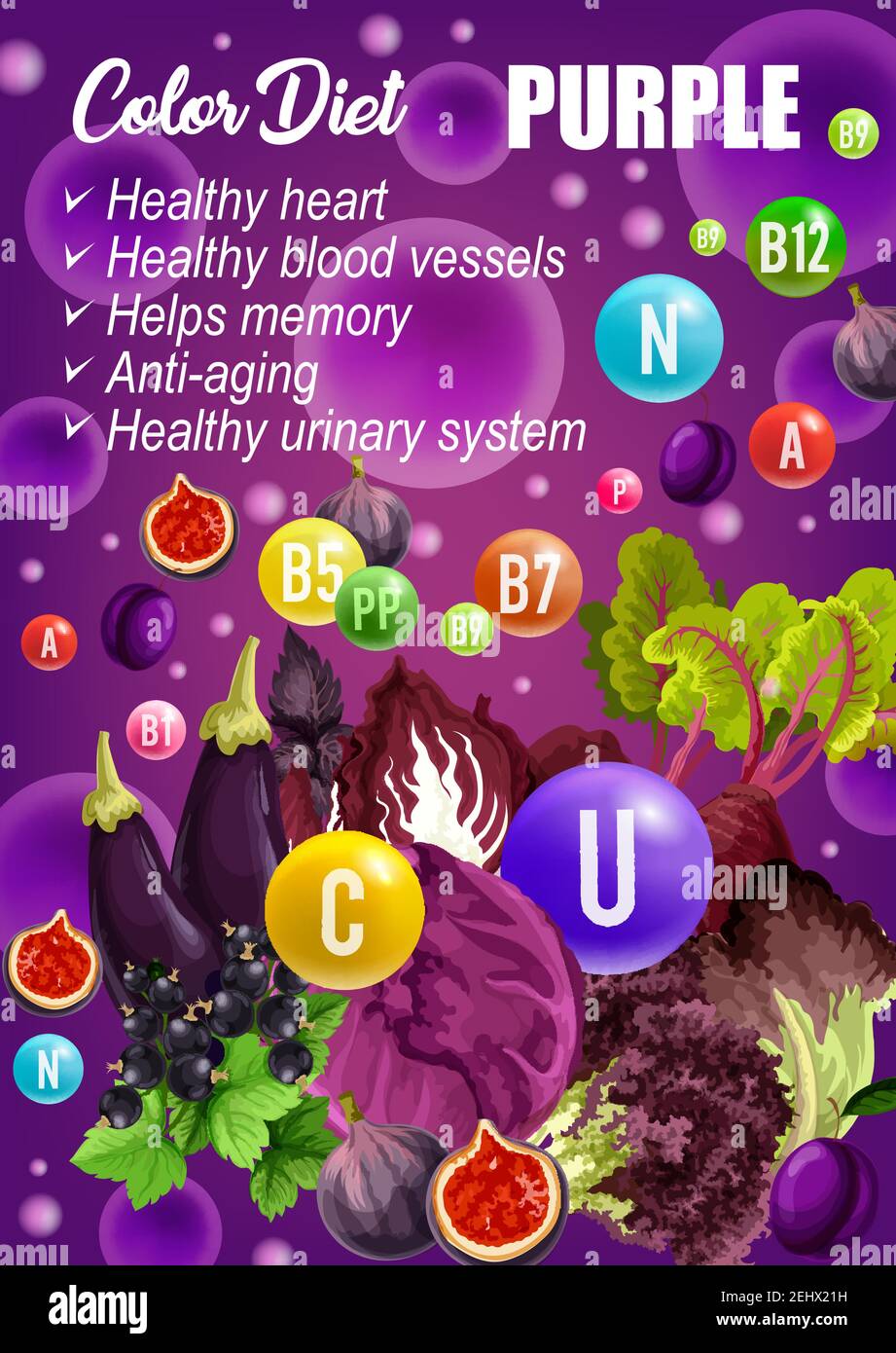 Dietary menu of fruits and vegetables, berries, color detox diet purple ...