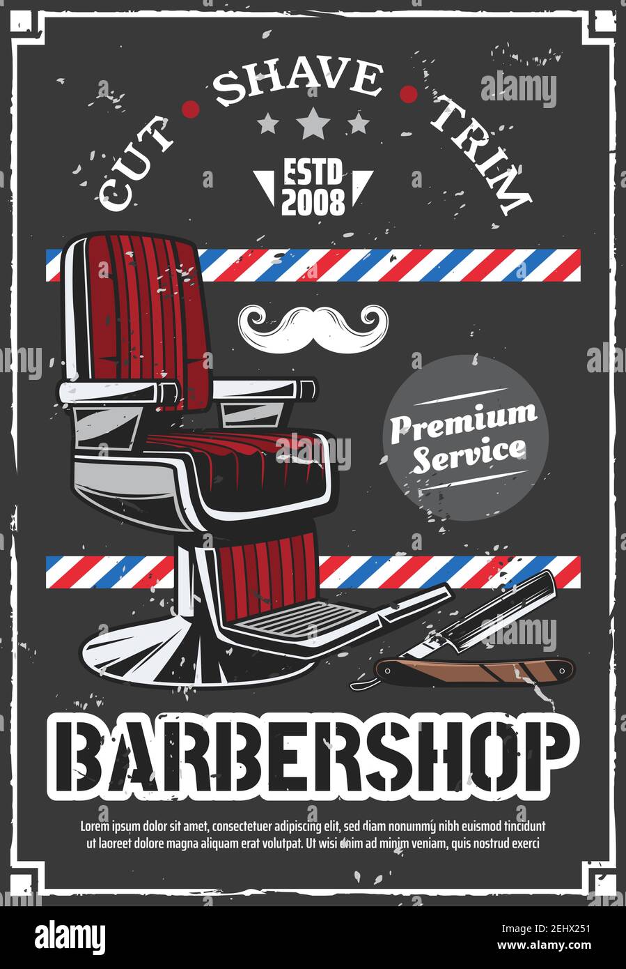 Barbershop salon premium retro poster grunge design. Vector barber ...
