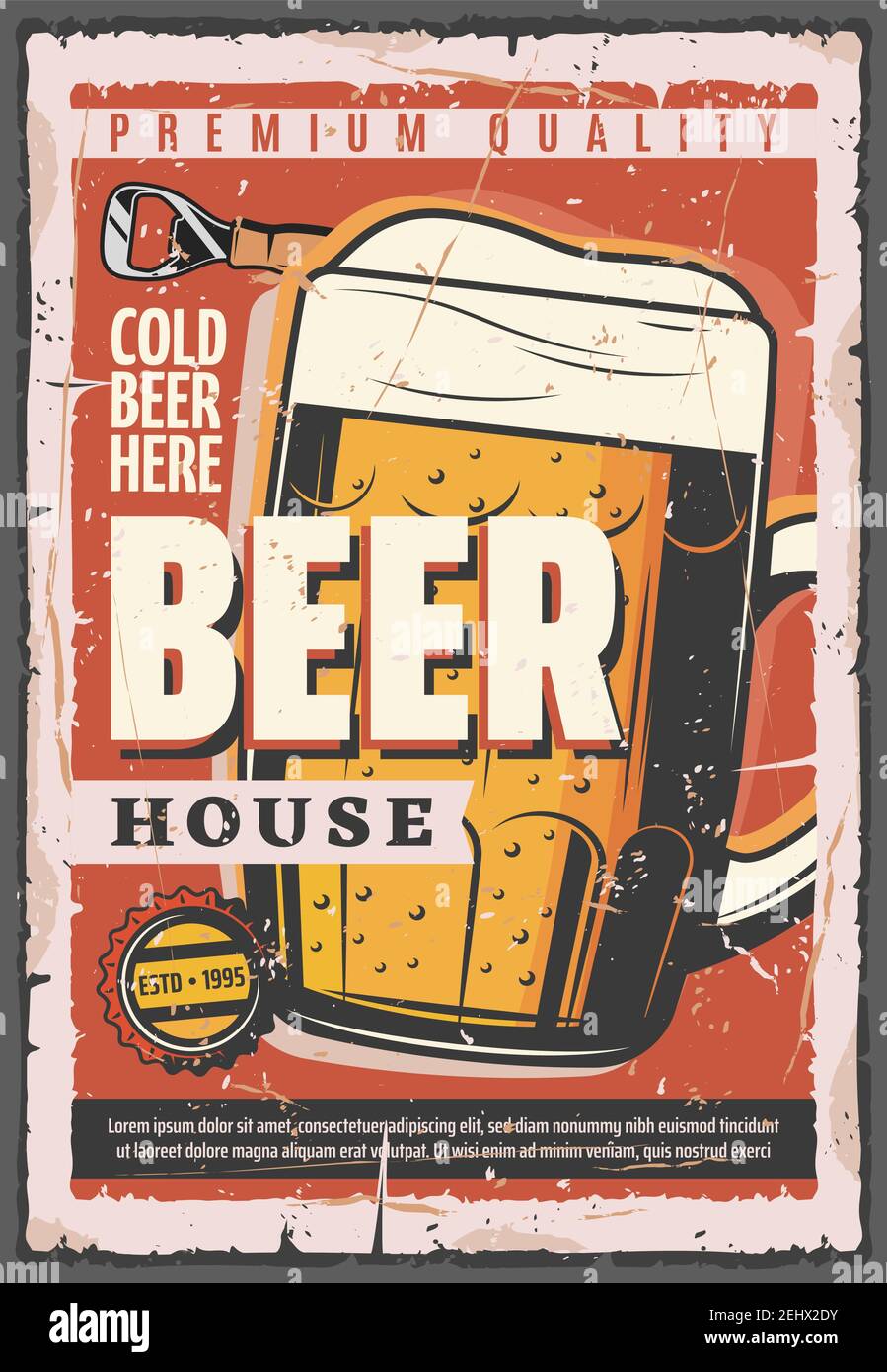 Beer house retro vector poster, full glass tankard of Oktoberfest ...