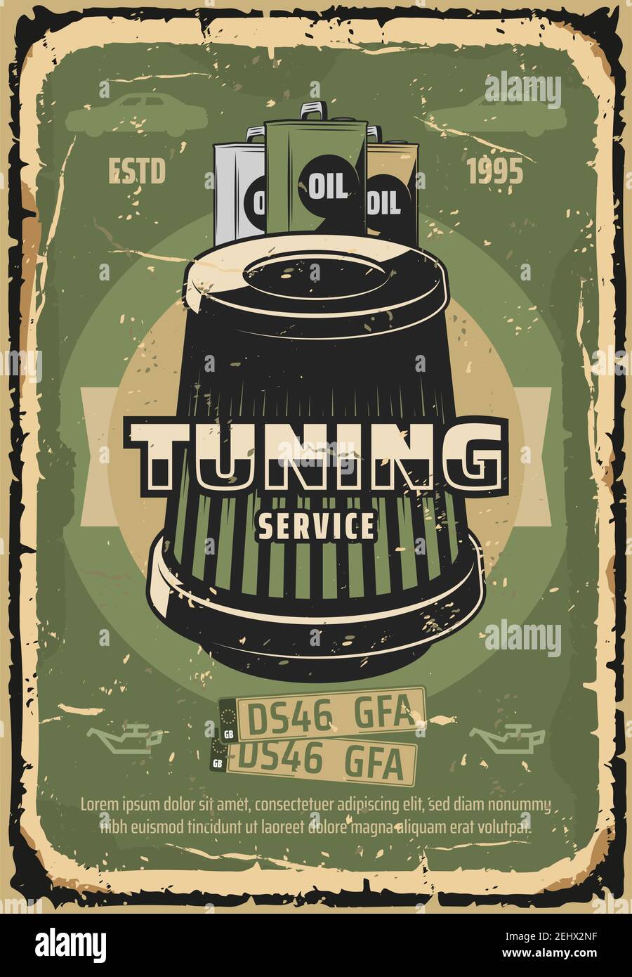 Car air or oil filter, retro vector poster. Vehicle filter internal ...