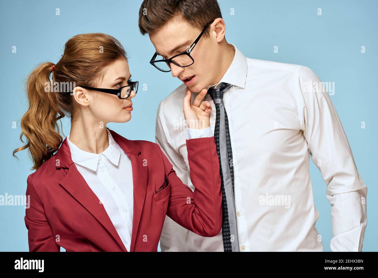 Man and woman work colleagues office managers team Stock Photo - Alamy