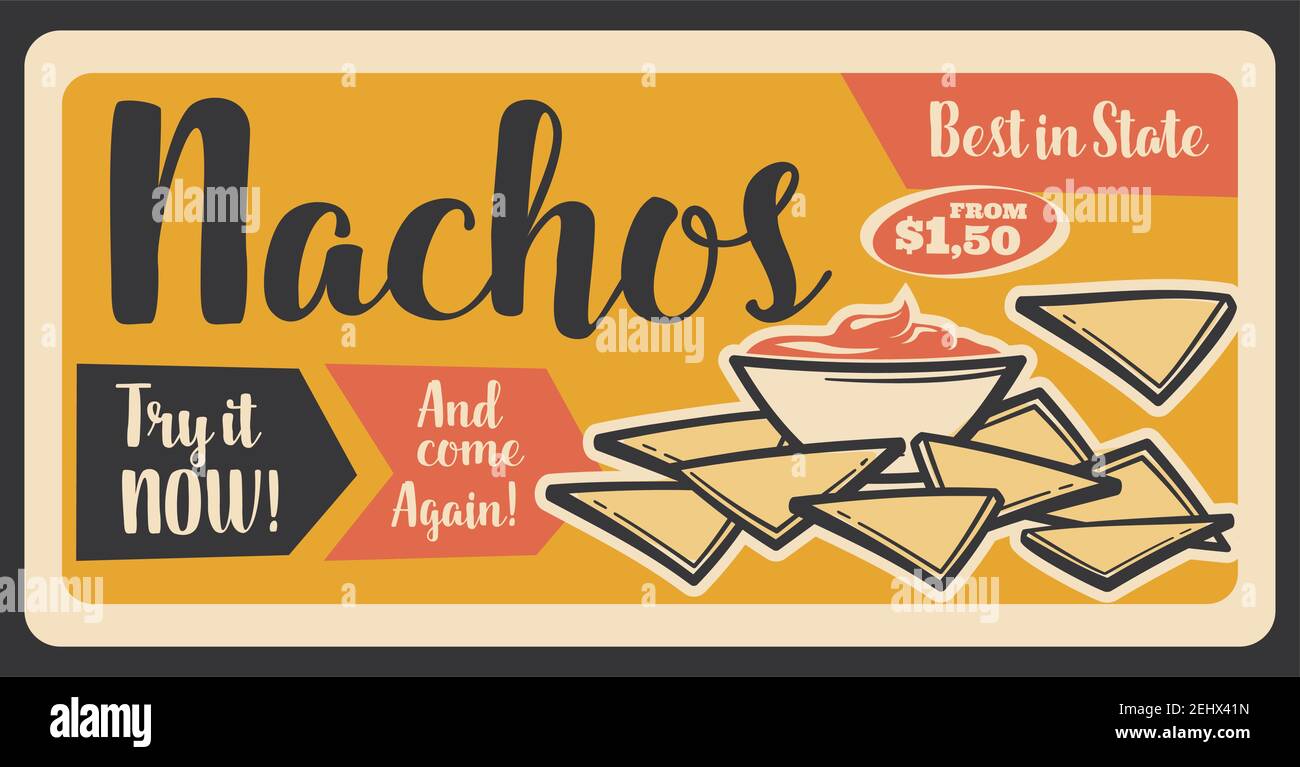 Nachos Mexican snack retro banner for fast food restaurant or cafe ...