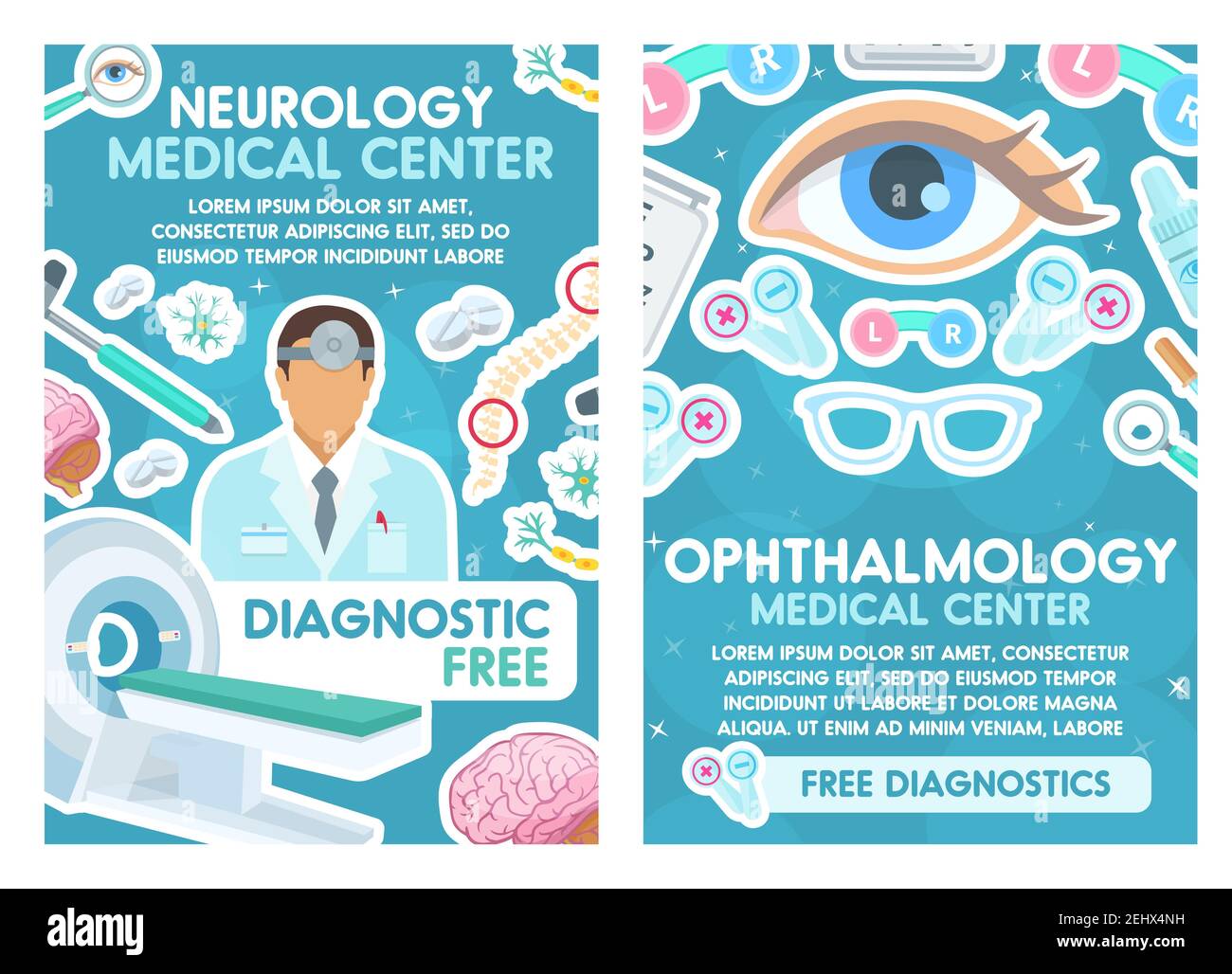 Medical posters for neurology and ophthalmology. Ophthalmologist and ...