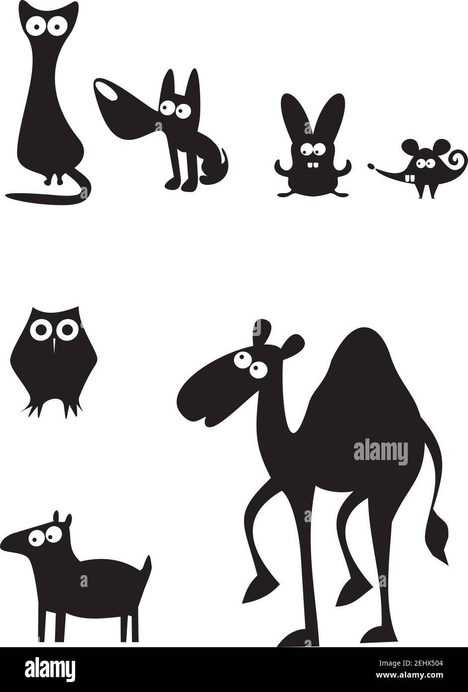 Set of funny animal silhouettes. Cartoon vector illustration Stock ...