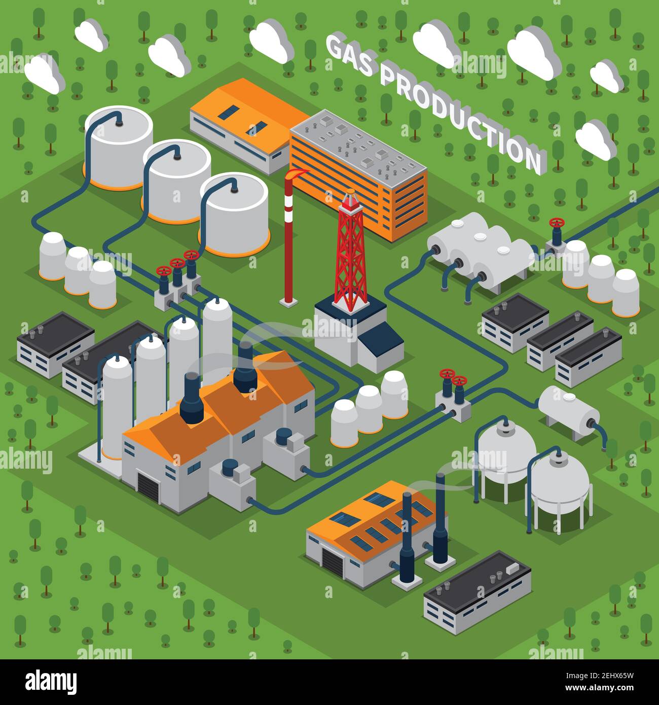 Gas production isometric composition with industrial facilities ...