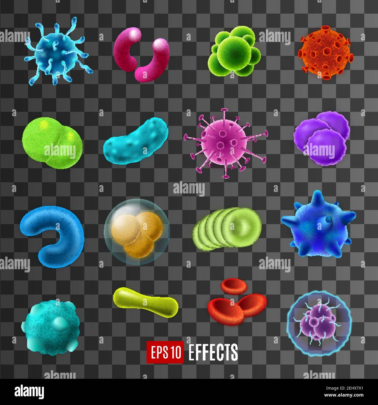 Virus and microbe, molecule and blood cells, microscopic germs ...