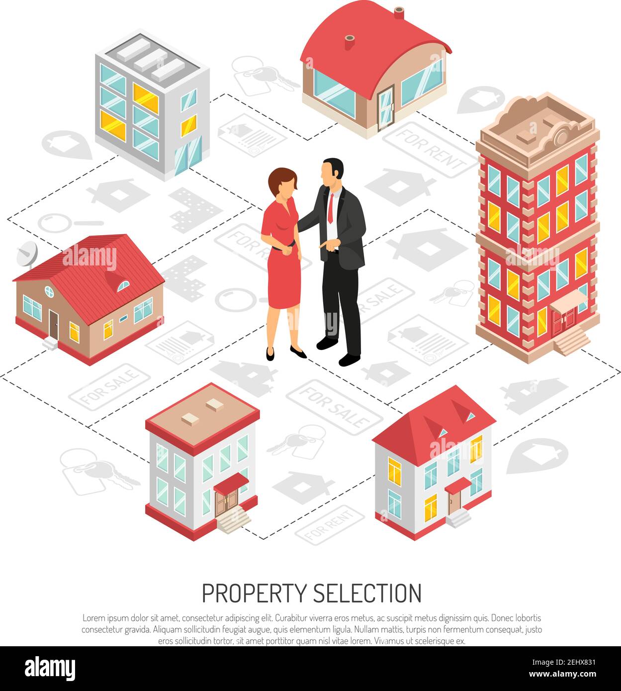 Real estate agency isometric flowchart with realtor presenting customer ...
