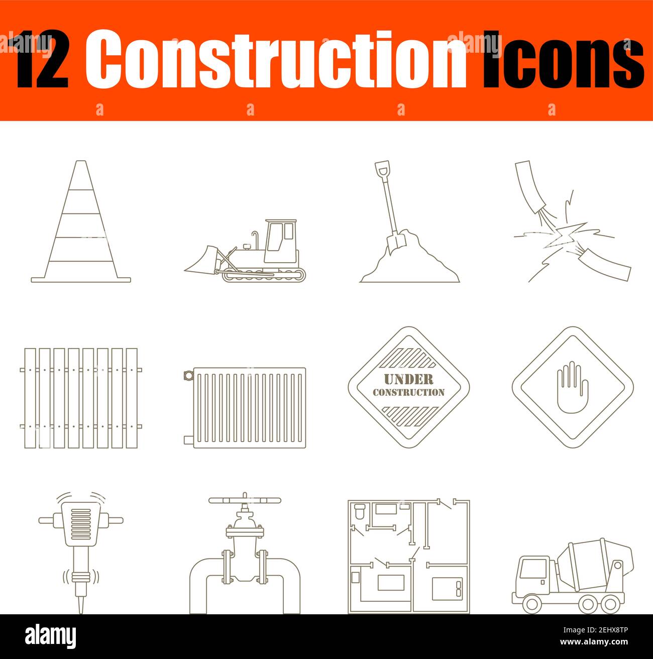 Construction Icon Set. Thin Editable Stroke Line Without Filling Design ...