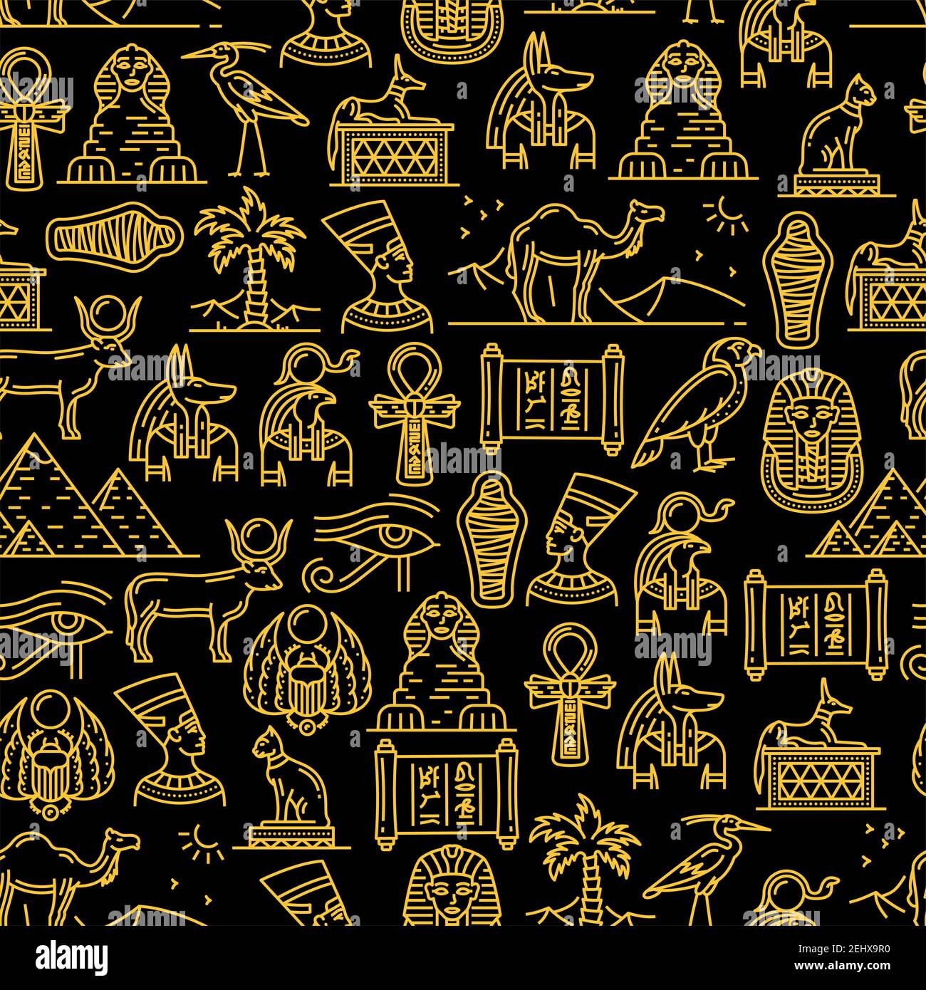 Egypt culture seamless pattern of ancient Egyptian Gods. Travel ...