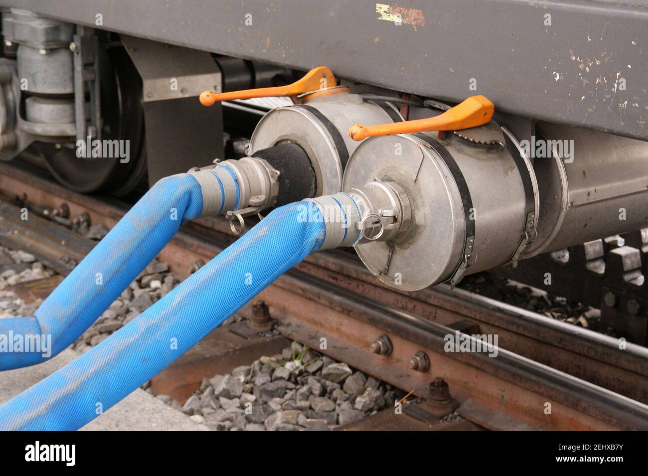 Refill the brake fluid in a railway carriage parked train Stock Photo ...