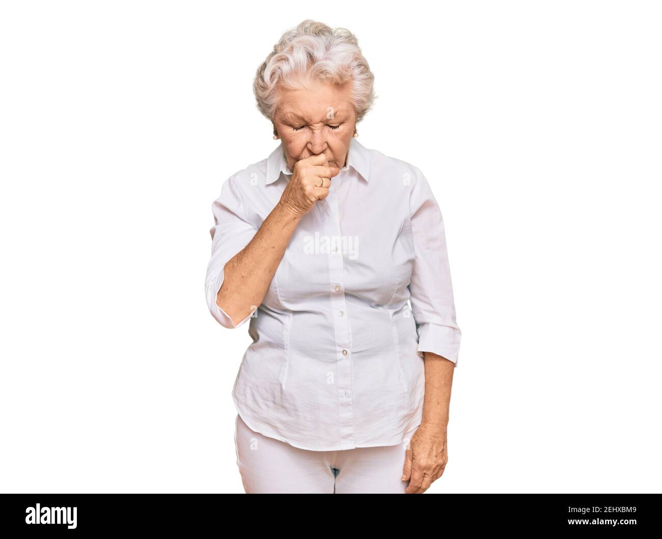 Senior old woman coughing standing hi-res stock photography and images ...