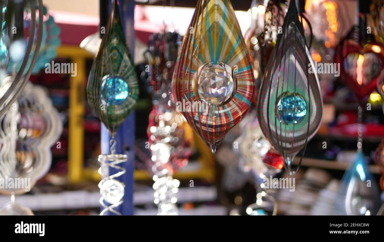 Colorful geometric metallic wind spinner, garden hypnotic surreal ...