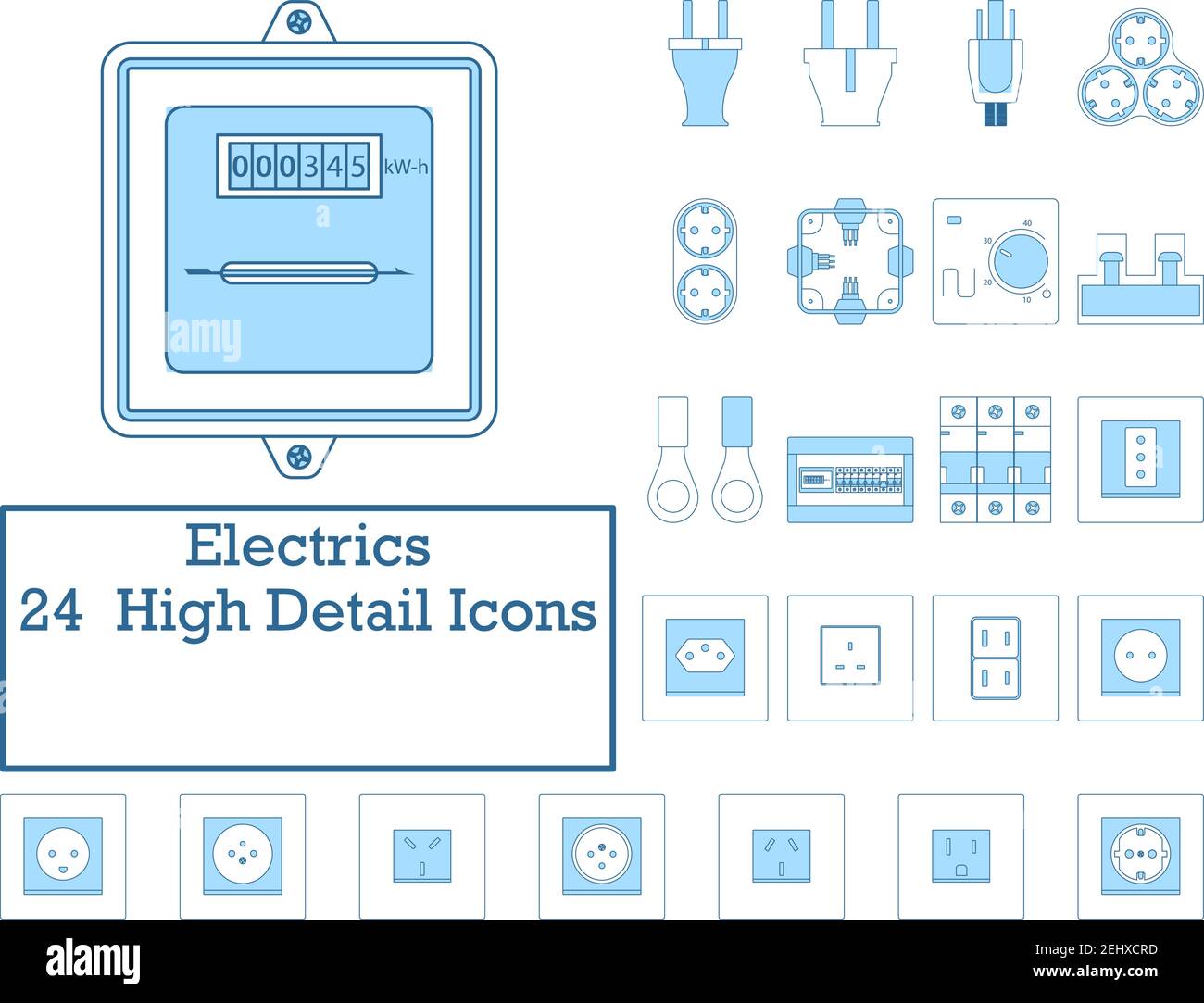 Electrics Icon Set. Thin Line With Blue Fill Design. Vector ...