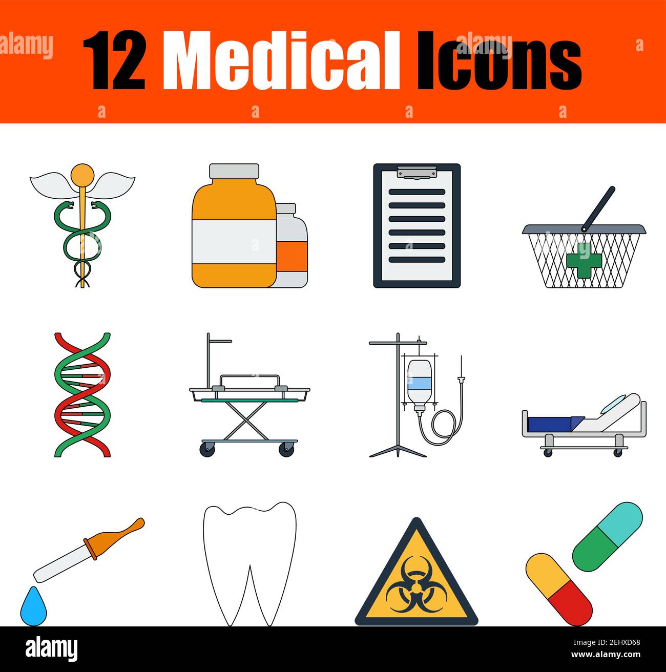 Medical Icon Set. Flat Color Outline Design With Editable Stroke ...