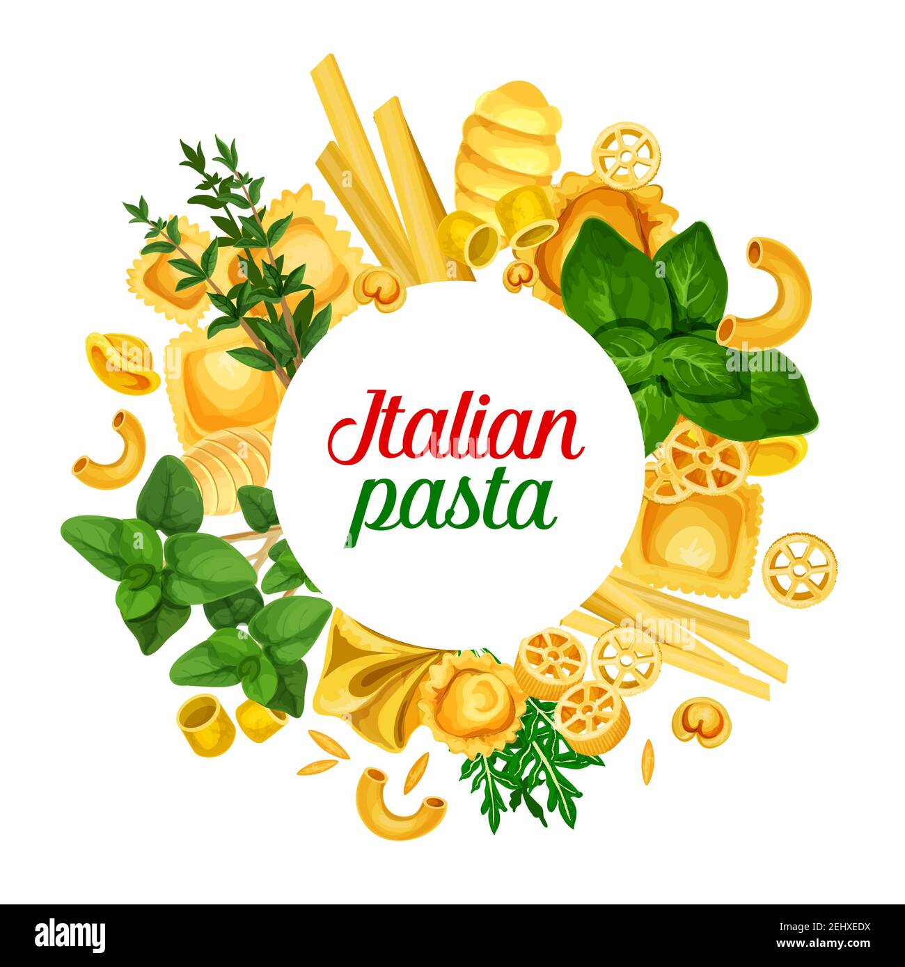 Pasta of Italy and seasonings icon. Vector fettucine and detalini ...