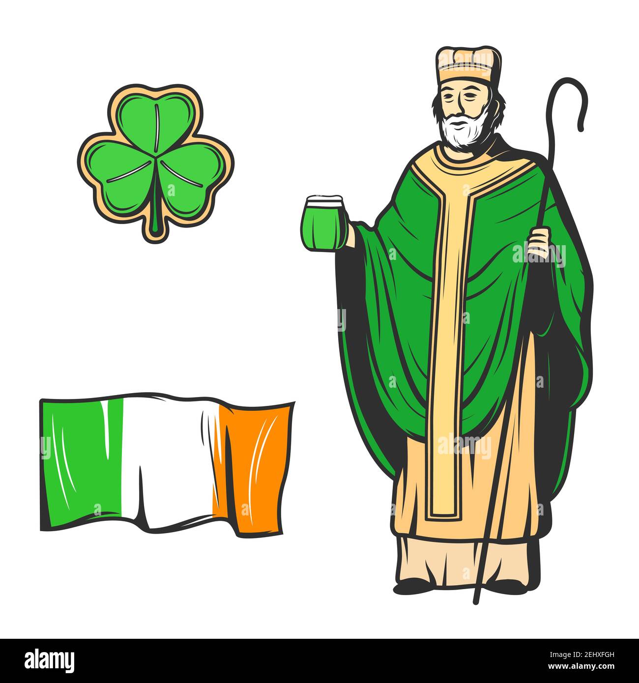 St Patricks Day vector symbols of Saint Patrick apostle of Ireland with ...
