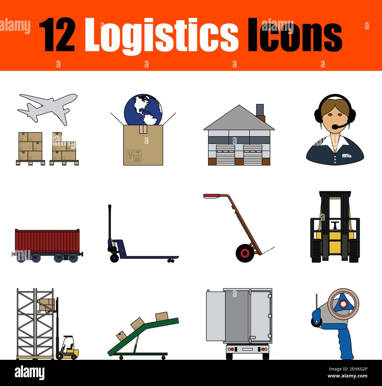 Logistics Icon Set. Flat Color Outline Design With Editable Stroke ...