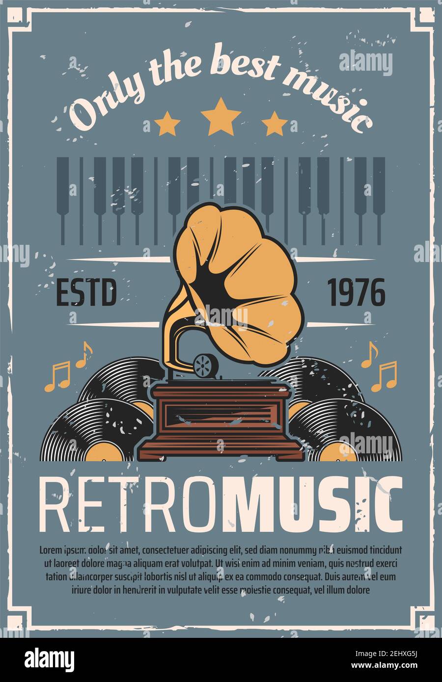 Retro music vintage vinyl record gramophone or phonograph with piano ...