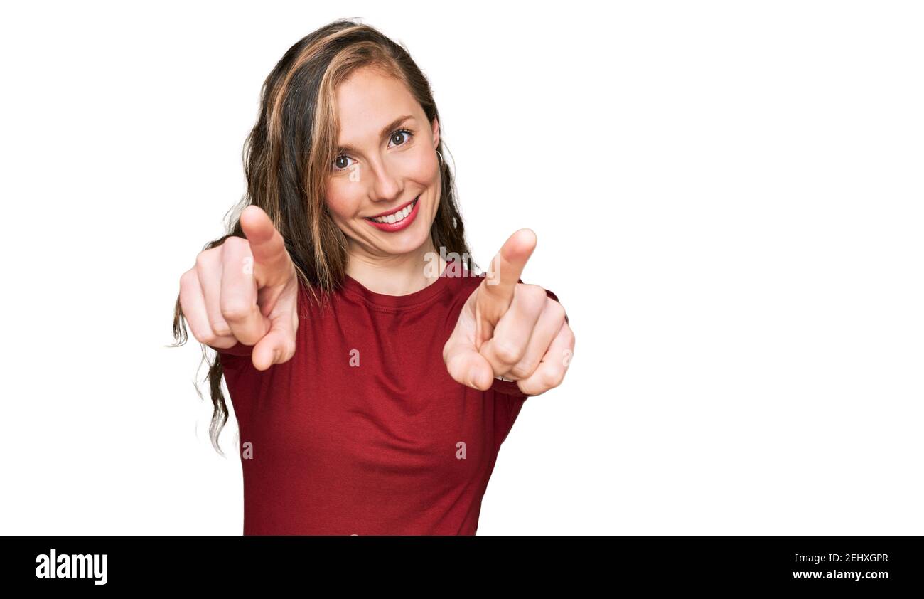 Young blonde woman wearing casual clothes pointing to you and the ...
