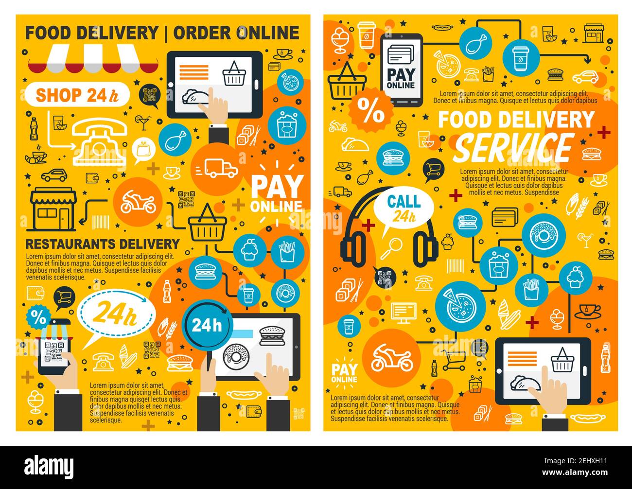Fast food online order and delivery poster. Vector fastfood restaurant ...