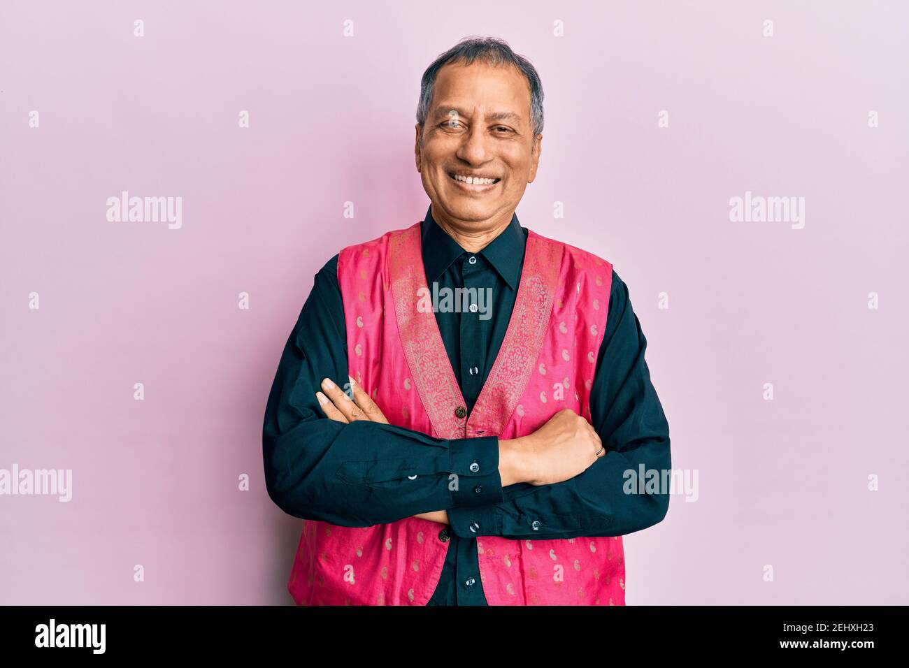 Middle age indian man wearing traditional indian clothes happy face ...