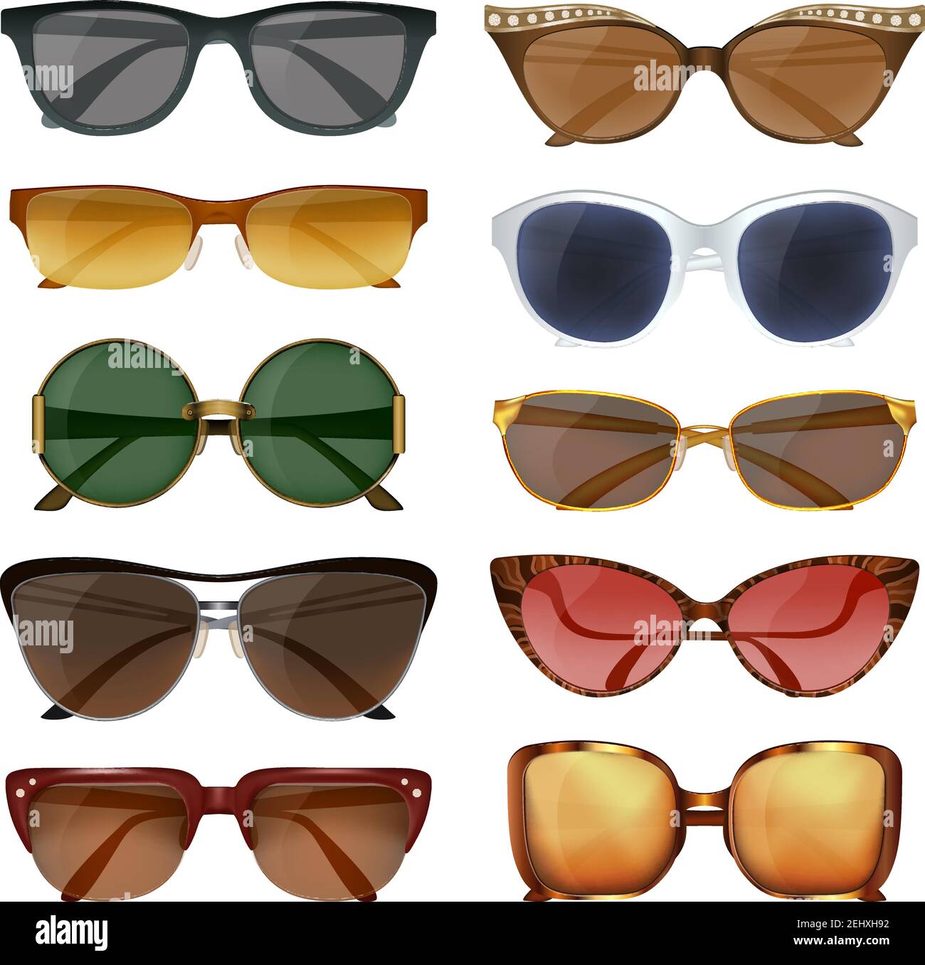 Big realistic set of colorful summer sunglasses for men and women ...